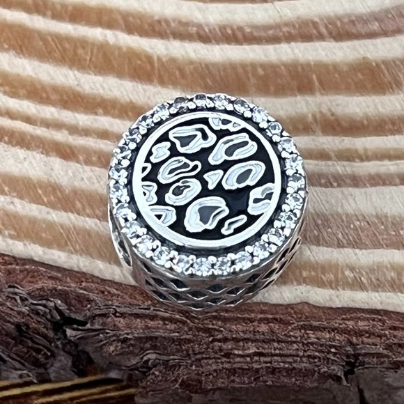 Pandora | Jewelry | Pandora Black Leopard Print Bead Charm | Poshmark